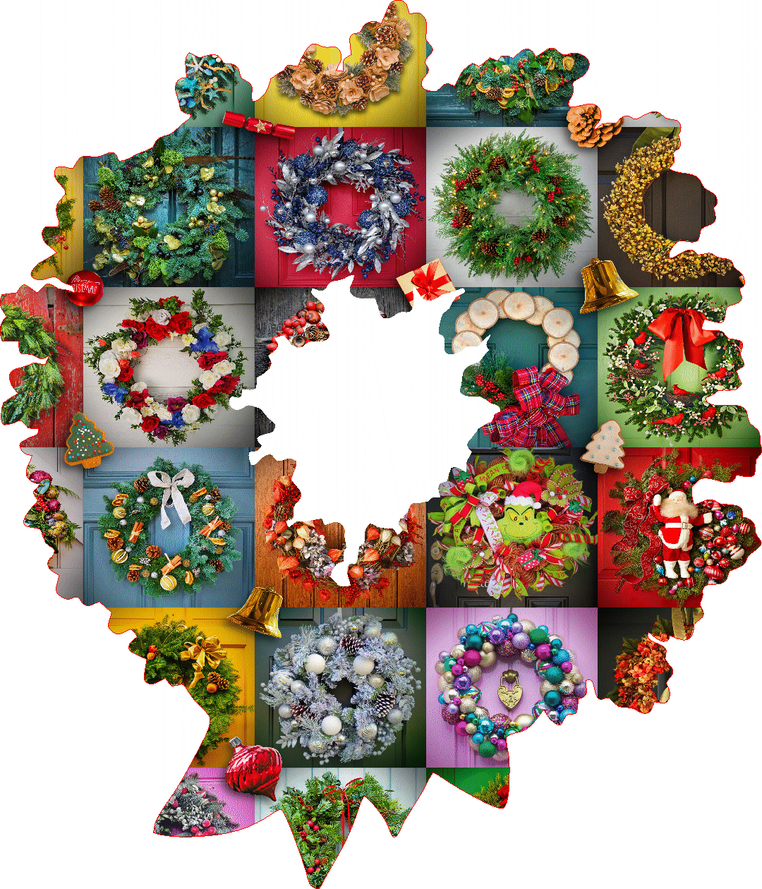 Holiday Wreath (53 Pieces) Shaped Christmas Mini Wooden Puzzle ...