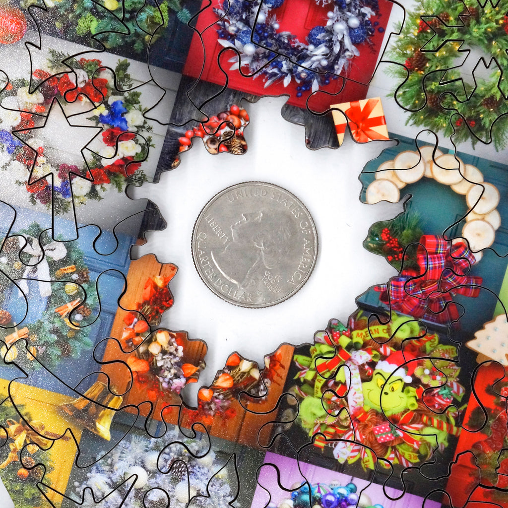 Holiday Wreath (53 Pieces) Shaped Christmas Mini Wooden Puzzle