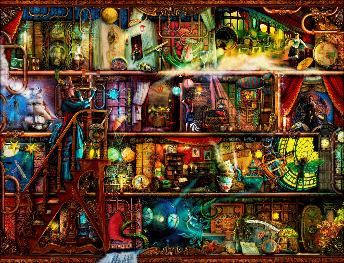 Steampunk Bookshelf (453 Piece Wooden Jigsaw Puzzle) | Nautilus Puzzles