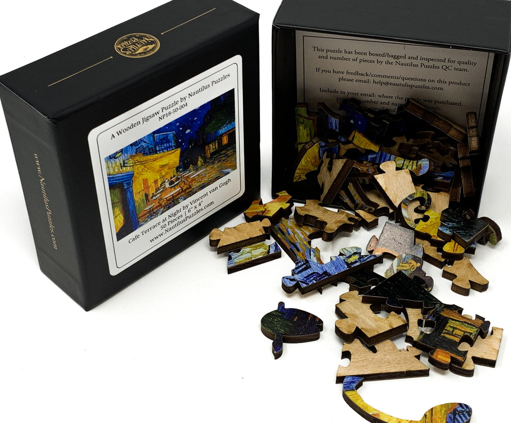 Cafe Terrace At Night by Van Gogh, Mini Wooden Jigsaw Puzzle
